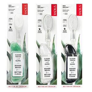 radius big brush bpa free & ada accepted toothbrush designed to improve gum health & reduce gum issues – right hand – midnight sky/ marble/ soda pop eco grind – pack of 3