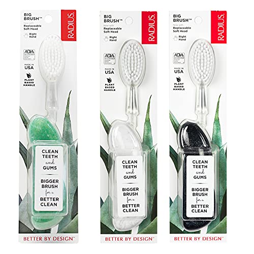 RADIUS Big Brush BPA Free & ADA Accepted Toothbrush Designed to Improve Gum Health & Reduce Gum Issues - Right Hand - Midnight Sky/ Marble/ Soda Pop Eco Grind - Pack of 3