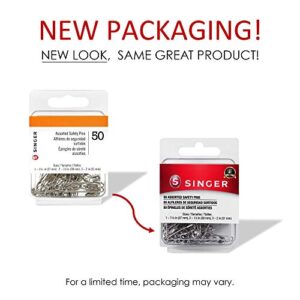 SINGER 00226 Assorted Safety Pins, Multisize, Nickel Plated, 50-Count