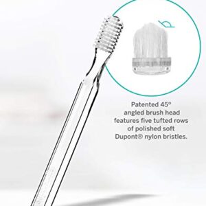 Supersmile New Generation Toothbrush w/ Patented 45° Soft Nylon Bristles - Whitening Tooth Brush w/ Ergonomic Handle Guarantees ADA Recommended Brushing Angle for Adults & Children (Clear)