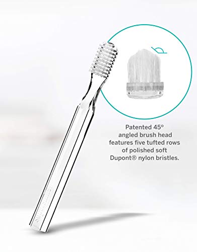 Supersmile New Generation Toothbrush w/ Patented 45° Soft Nylon Bristles - Whitening Tooth Brush w/ Ergonomic Handle Guarantees ADA Recommended Brushing Angle for Adults & Children (Clear)