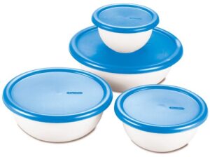 sterilite 8 piece covered set bowl, multisize, white & blue