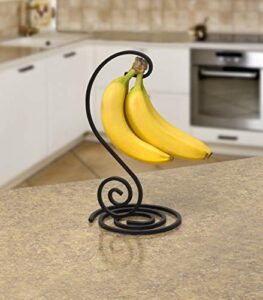 spectrum diversified scroll holder traditional hanger, produce saver banana holder & timeless décor, kitchen countertop fruit tree & hanging fresh food storage, black