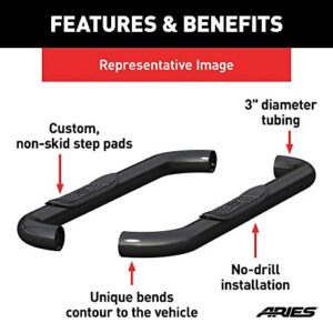 ARIES 203003 3-Inch Round Black Steel Nerf Bars, No-Drill, Select Mazda B-Series, Ford Ranger