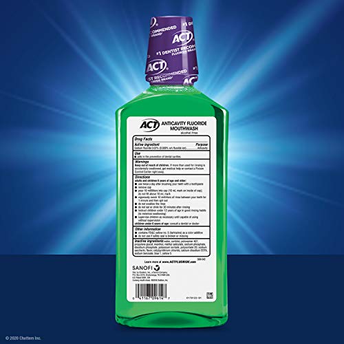 ACT Total Care Zero Alcohol Anticavity Fluoride Mouthwash 33.8 fl. oz. (Pack of 3) Fresh Mint