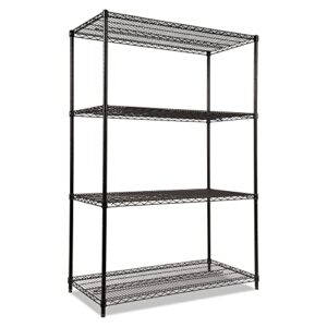 alera ale industrial heavy-duty wire shelving starter kit, 4-shelf, 48w x 24d x 72h, black