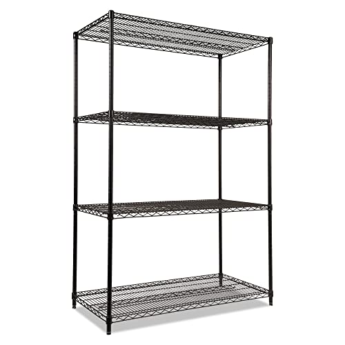 Alera ALE Industrial Heavy-Duty Wire Shelving Starter Kit, 4-Shelf, 48w x 24d x 72h, Black