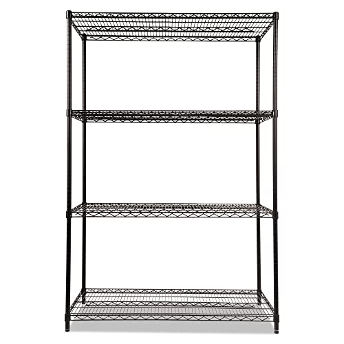 Alera ALE Industrial Heavy-Duty Wire Shelving Starter Kit, 4-Shelf, 48w x 24d x 72h, Black