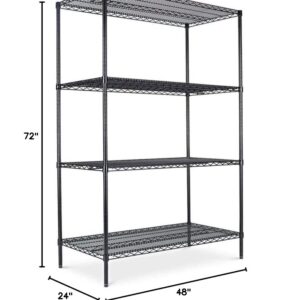 Alera ALE Industrial Heavy-Duty Wire Shelving Starter Kit, 4-Shelf, 48w x 24d x 72h, Black