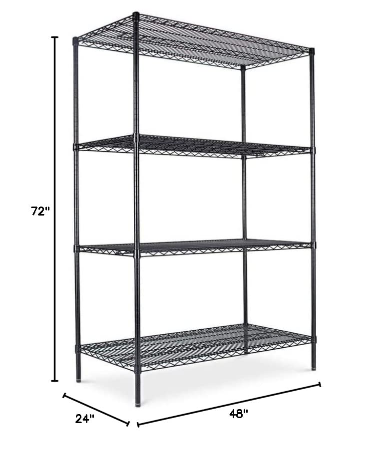 Alera ALE Industrial Heavy-Duty Wire Shelving Starter Kit, 4-Shelf, 48w x 24d x 72h, Black