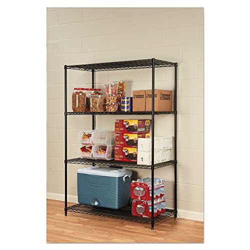 Alera ALE Industrial Heavy-Duty Wire Shelving Starter Kit, 4-Shelf, 48w x 24d x 72h, Black