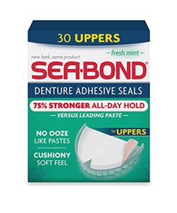 sea bond secure denture adhesive seals, fresh mint uppers, zinc free, all day hold, mess free, 30 count