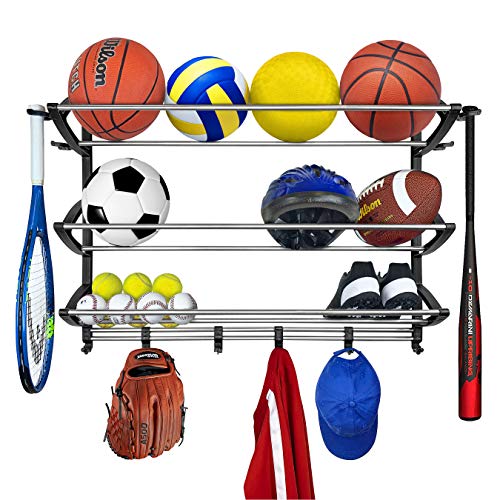 Lynk® Sports Rack Garage Organizer - Sports Equipment Storage Wall Mount - Black