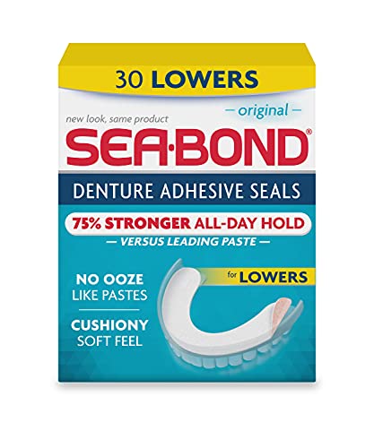 Sea Bond Secure Denture Adhesive Seals Lowers Original, Zinc Free, All Day Hold, Mess Free, 30 Count