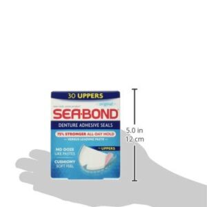 Sea Bond Secure Denture Adhesive Seals, Original Uppers, Zinc Free, All Day Hold, Mess Free, 30 Count