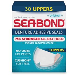 Sea Bond Secure Denture Adhesive Seals, Original Uppers, Zinc Free, All Day Hold, Mess Free, 30 Count