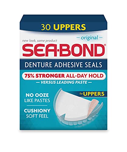 Sea Bond Secure Denture Adhesive Seals, Original Uppers, Zinc Free, All Day Hold, Mess Free, 30 Count