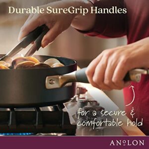 Anolon Advanced Hard Anodized Nonstick Sauce Pan/Saucepan with Straining and Pour Spouts, 1 Quart, Gray