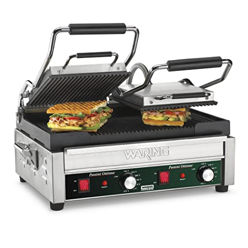 Waring Commercial WPG300 Panini Otimo Dual Ribbed Panini Grill, 240V, 3200W, 6-20 Phase Plug