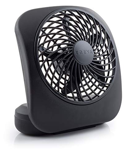 Treva 5-Inch Portable Desktop Battery Powered Fan, 2 Cooling Speeds with Compact Folding & Tilt Design (Black)