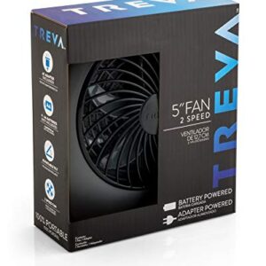 Treva 5-Inch Portable Desktop Battery Powered Fan, 2 Cooling Speeds with Compact Folding & Tilt Design (Black)