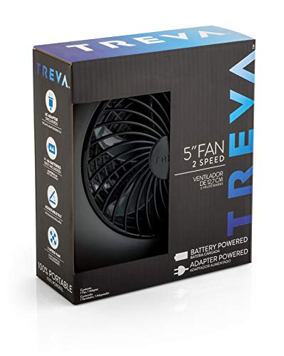 Treva 5-Inch Portable Desktop Battery Powered Fan, 2 Cooling Speeds with Compact Folding & Tilt Design (Black)