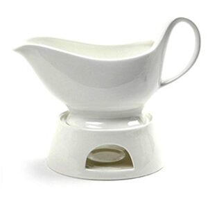 norpro porcelain gravy sauce boat with stand and candle, 16oz, white