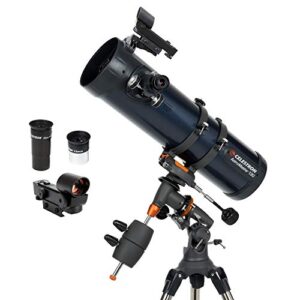 celestron – astromaster 130eq newtonian telescope – reflector telescope for beginners – fully-coated glass optics – adjustable-height tripod – bonus astronomy software package