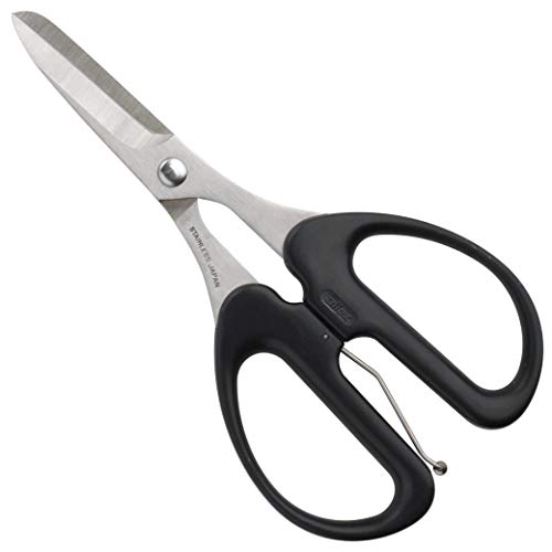 ALLEX Leather Scissors Professional Heavy Duty Sharp Japanese Stainless Steel, Leather Cutting Scissors Spring Loaded Handle, Made in JAPAN, Black