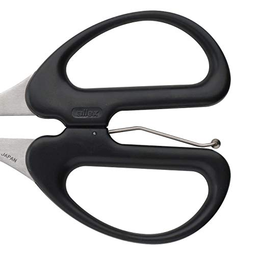 ALLEX Leather Scissors Professional Heavy Duty Sharp Japanese Stainless Steel, Leather Cutting Scissors Spring Loaded Handle, Made in JAPAN, Black