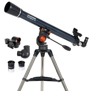 celestron – astromaster 70az telescope – refractor telescope – fully coated glass optics – adjustable height tripod – bonus astronomy software package