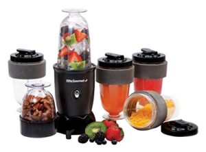 elite gourmet epb-1800 17-piece personal drink mixer blender, sports blender 16 oz capacity, includes chopping and blending blade, drink lids and extra cups