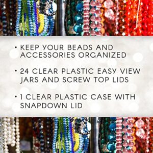 Darice Clear Ma Organizer Storage System, 24 Screw-Top Canisters in a 9.5” x 6.375” x 1.125” Case, Snap-Tight Container Hold Beads, Sequins, Nails, Jewelry Making Supplies Compartments