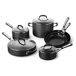 calphalon 10-piece pots and pans set, nonstick kitchen cookware with stay-cool stainless steel handles, black