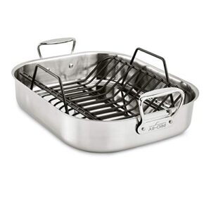 all-clad stainless steel e752c264 large 13 x 16-inch roaster with nonstick rack cookware, 25-lbs, silver