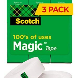 Scotch Magic Tape, 3 Rolls, Numerous Applications, Invisible, Engineered for Repairing, 3/4 x 1000 Inches, Boxed (810K3)