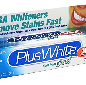 Plus White Xtra Whitening Toothpaste - Removes Tough Stains from Coffee, Smoking, Wine & More - Anti-Cavity, Plaque & Tartar Control (Cool Mint Gel, 3.5 oz)