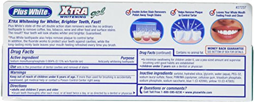 Plus White Xtra Whitening Toothpaste - Removes Tough Stains from Coffee, Smoking, Wine & More - Anti-Cavity, Plaque & Tartar Control (Cool Mint Gel, 3.5 oz)