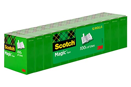 Scotch Magic Tape, 12 Rolls, Numerous Applications, Invisible, Engineered for Repairing, 3/4 x 1000 Inches, Boxed (810K12)