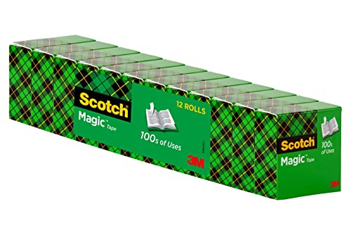 Scotch Magic Tape, 12 Rolls, Numerous Applications, Invisible, Engineered for Repairing, 3/4 x 1000 Inches, Boxed (810K12)