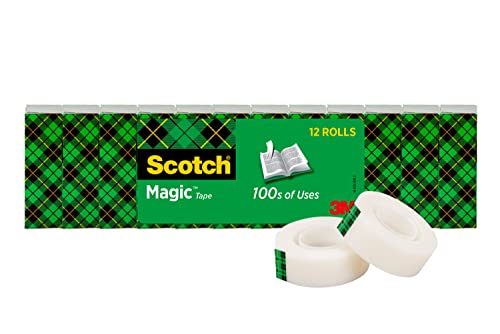 Scotch Magic Tape, 12 Rolls, Numerous Applications, Invisible, Engineered for Repairing, 3/4 x 1000 Inches, Boxed (810K12)