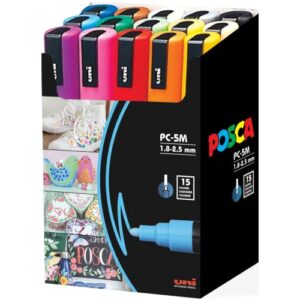 uni posca paint marker pen – medium point – set of 15 (pc-5m15c), assorted