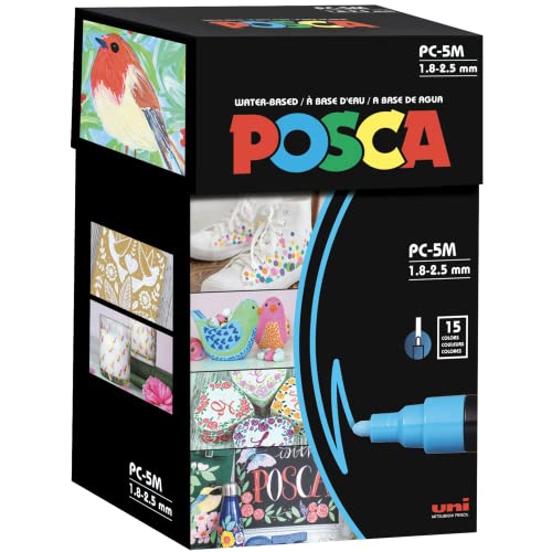 uni Posca Paint Marker Pen - Medium Point - Set of 15 (PC-5M15C), Assorted