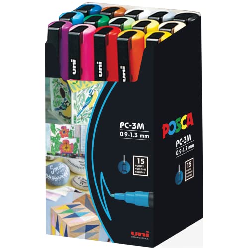 Uni-Posca Paint Marker Pen - Fine Point - Set of 15 (PC-3M15C)