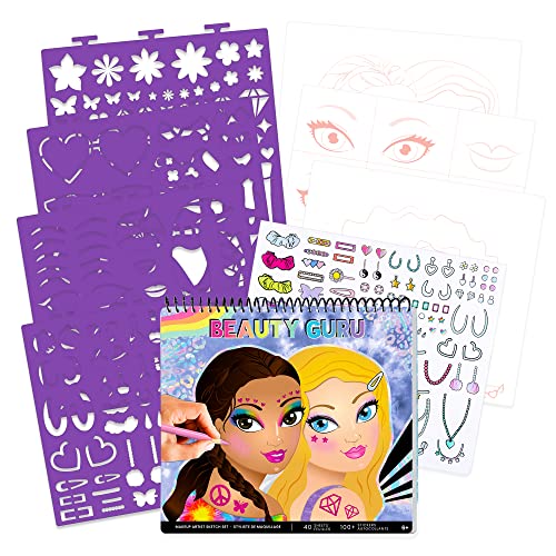 Fashion Angels Make-up & Hair Design Sketch Portfolio (11452) Sketchbook for Beginners, Sketchbook with Stencils and Stickers for Ages 6 and Up