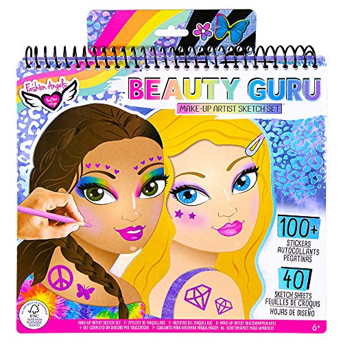 Fashion Angels Make-up & Hair Design Sketch Portfolio (11452) Sketchbook for Beginners, Sketchbook with Stencils and Stickers for Ages 6 and Up