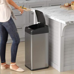 iTouchless Automatic 13 Gallon Touchless Sensor AbsorbX Odor Control System, Stainless Steel, Extra-Wide Lid Opening Kitchen Garbage Bin, Silver, Brushed Trash can