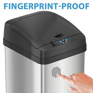 iTouchless Automatic 13 Gallon Touchless Sensor AbsorbX Odor Control System, Stainless Steel, Extra-Wide Lid Opening Kitchen Garbage Bin, Silver, Brushed Trash can