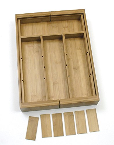 Lipper International 8882 Bamboo Wood Expandable to 18-3/4" Flatware Drawer Organizer with Removable Dividers