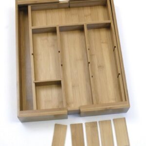 Lipper International 8882 Bamboo Wood Expandable to 18-3/4" Flatware Drawer Organizer with Removable Dividers